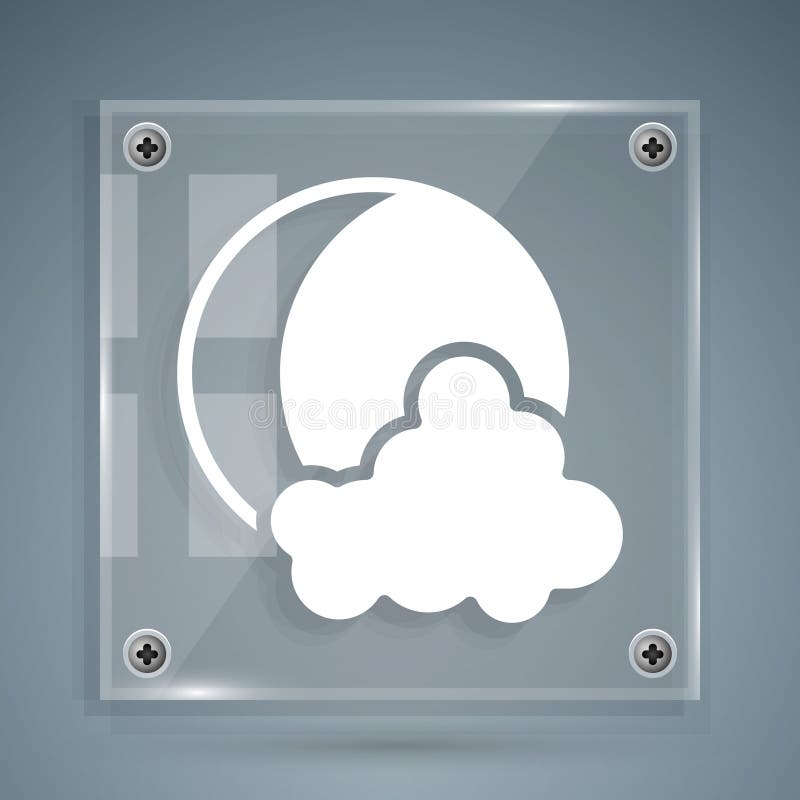 White Moon and Stars Icon Isolated on Grey Background. Square Glass ...
