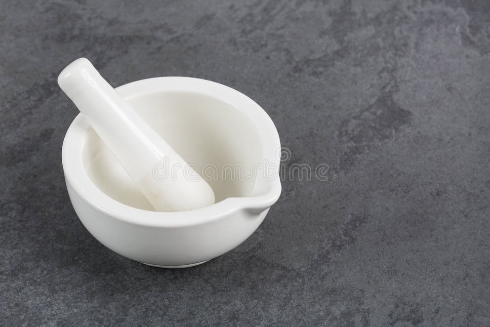 White Ceramic Mortar - Top View. Kitchen Table Stock Photo - Image of ...