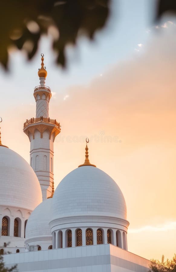 White Mosque Against a Sunset Sky, Mosques Image Stock Illustration ...