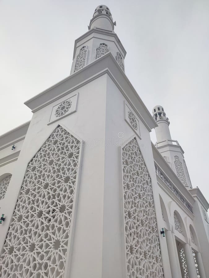 White Mosque with Arabic Mozaic Stock Photo - Image of white ...