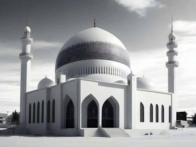 A White Mosque with a Black and White Picture of a Mosque Stock ...