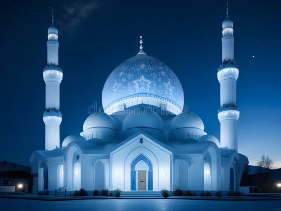 A White Mosque with a Blue and White Design on the Top Stock ...