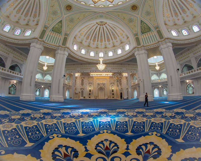 Interior of a New White Mosque in Chechnya Stock Photo - Image of nedeg ...