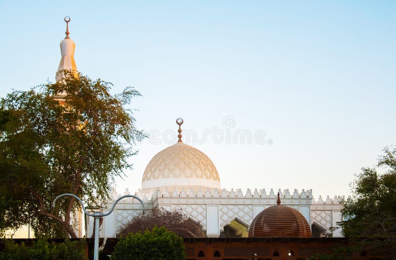 White Mosque in the Green Palm Trees in Hurghada Stock Photo - Image of ...
