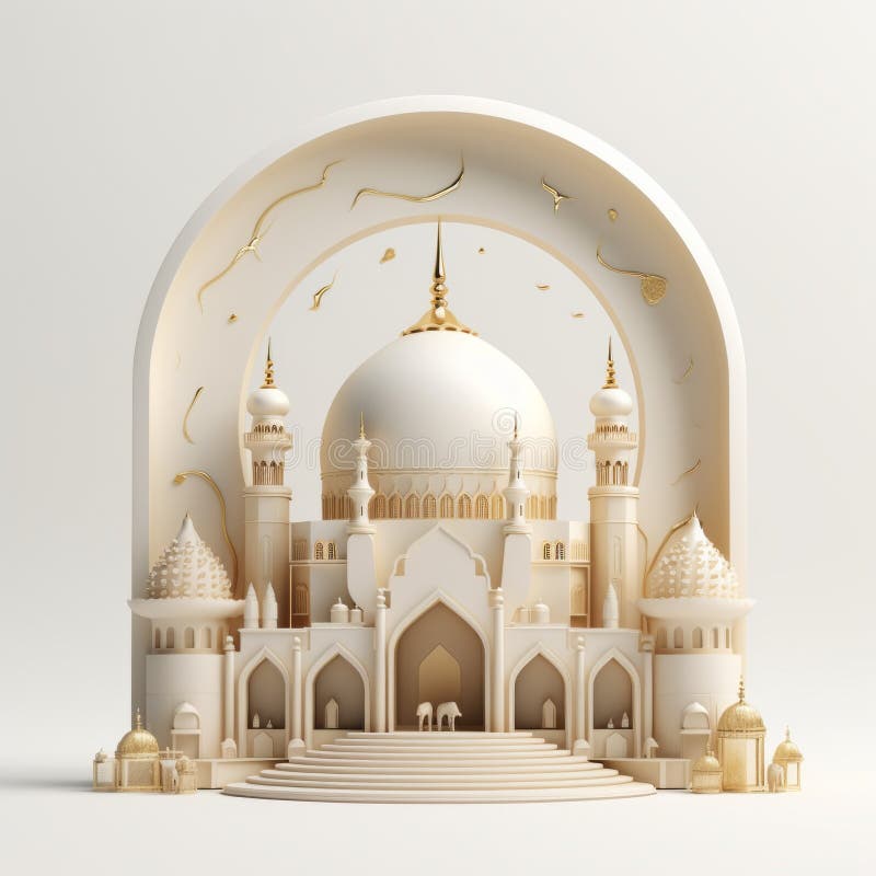 Golden and White Islamic Mosque with Dome: 3d Rendering Illustration ...