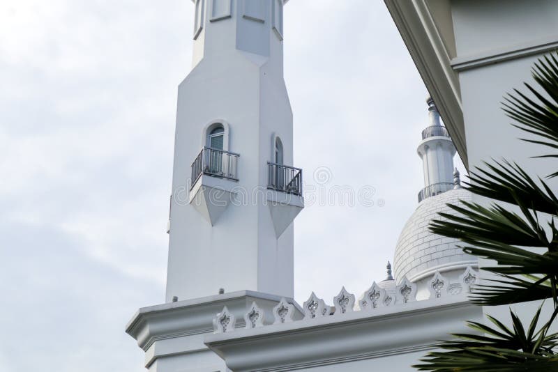 White Mosque Tower with Unique Architecture Stock Image - Image of ...