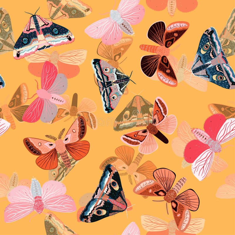 White Moths on a Light Blue Background. Seamless Vector Pattern with ...