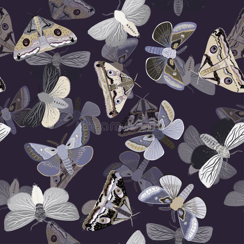 White Moths on a Light Blue Background. Seamless Vector Pattern with ...