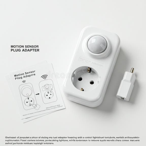 White Motion Sensor Plug Adapter with a Circular Sensor at the Top and ...
