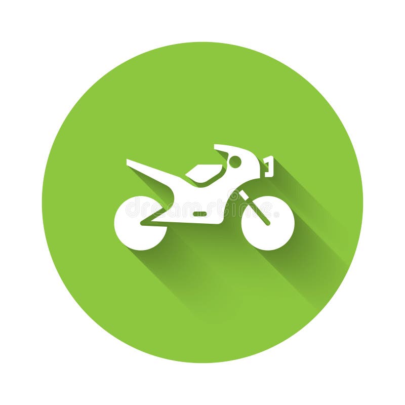 White Motorcycle Icon Isolated with Long Shadow. Green Circle Button ...