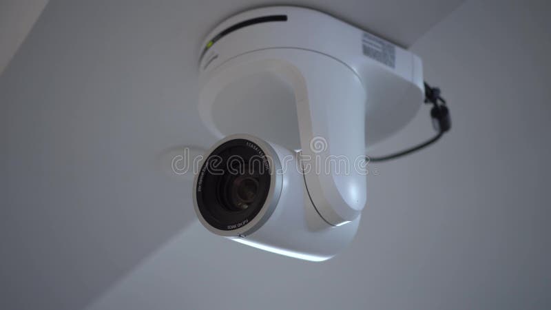 White Motorized Camera with Large Lens Close-up. Camera for Live ...