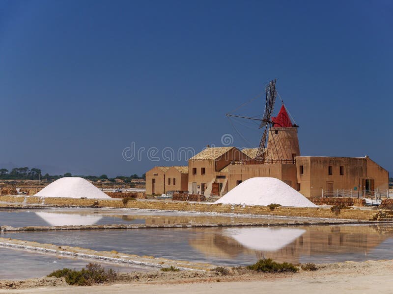 Wind Mill on the Salt Fields in Trapani,sicily Stock Image - Image of ...