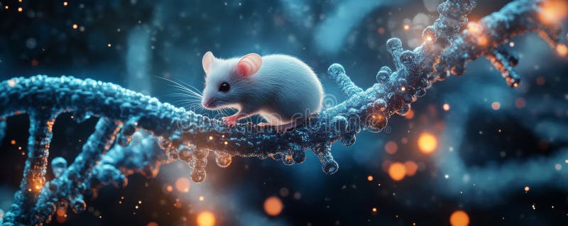 White Mouse on the Branch of a DNA Strand. Generative AI. Stock ...