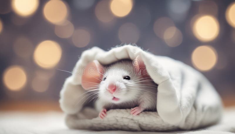 A White Mouse is Curled Up in a Blanket Stock Photo - Image of ...