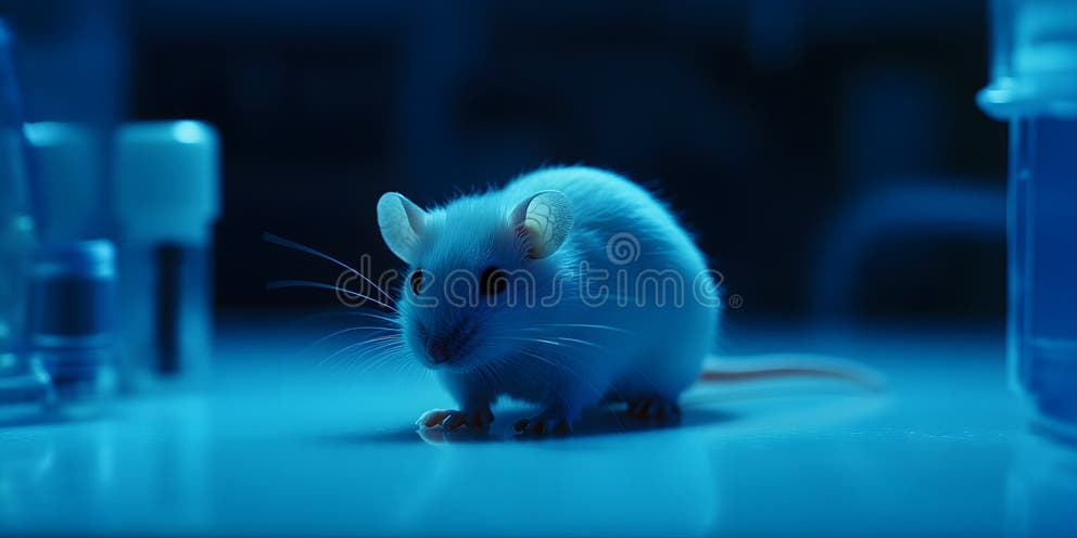 White Mouse in a Laboratory Illuminated by Blue Light Generative AI ...