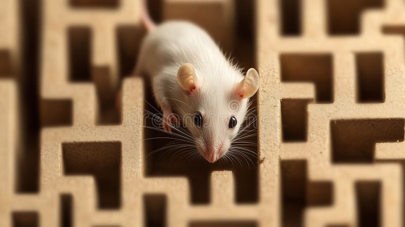 White Mouse Navigating through Wooden Maze Stock Image - Image of think ...