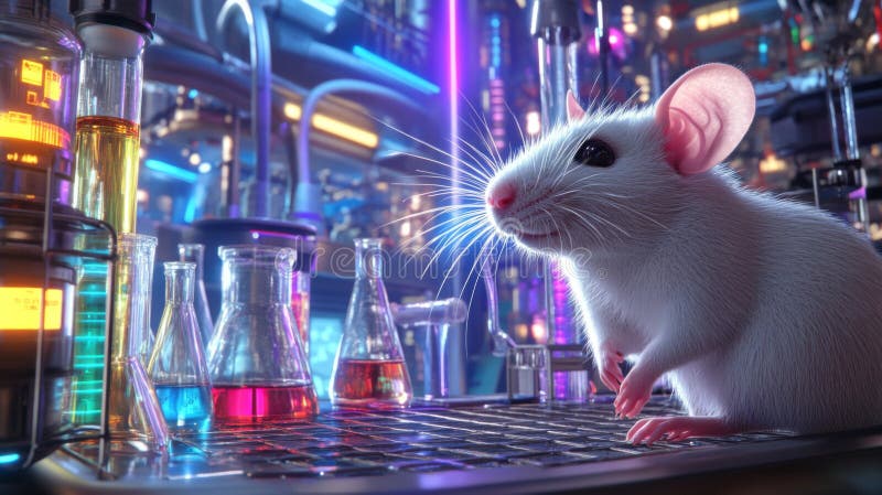 White Mouse in Futuristic Laboratory with Neon Lights Stock ...