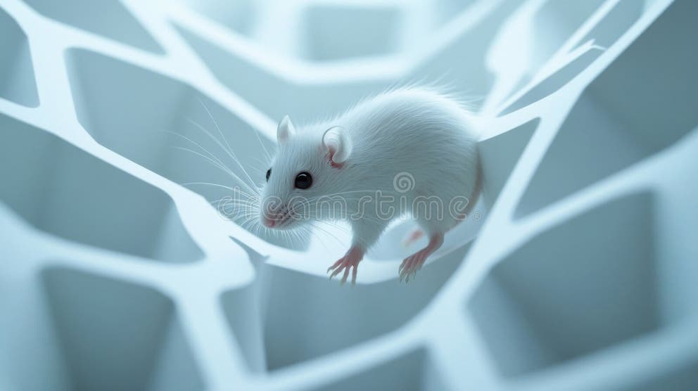 White Mouse in a Geometric White Maze Stock Illustration - Illustration ...