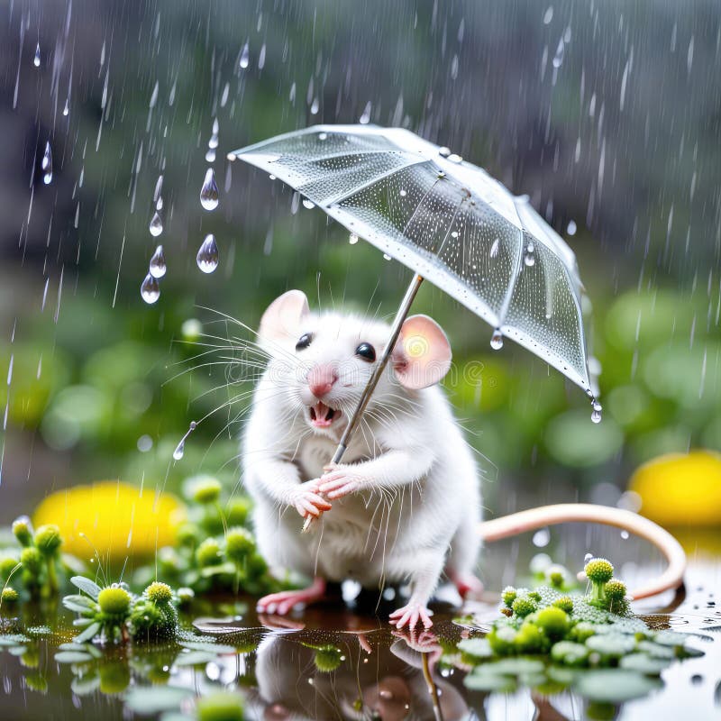 White Mouse Under a Clear Umbrella Stock Illustration - Illustration of ...