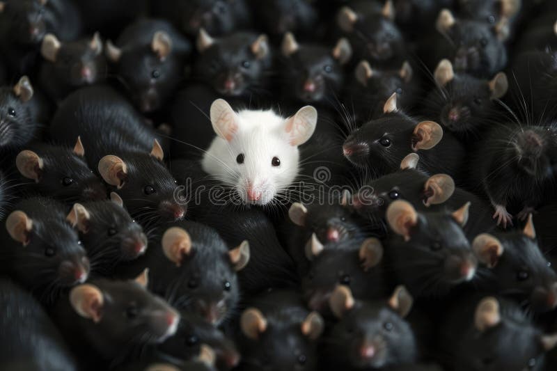 White Mouse in a Large Group of Black Rodents Stock Illustration ...