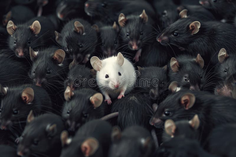 White Mouse in a Large Group of Black Rodents Stock Illustration ...