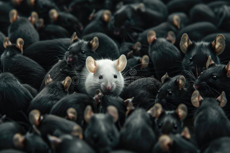 White Mouse in a Large Group of Black Rodents Stock Illustration ...
