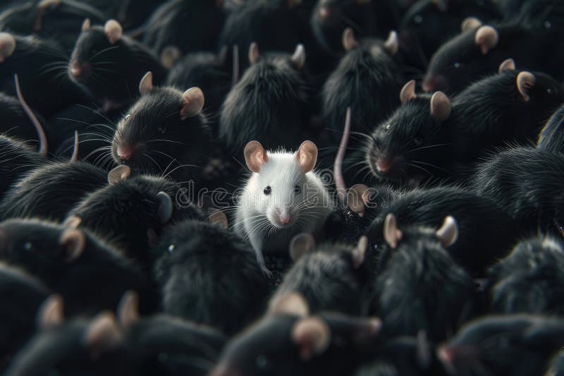White Mouse in a Large Group of Black Rodents Stock Illustration ...