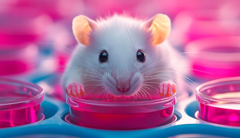 A White Mouse is Looking at the Camera in a Pink Container Stock Image ...