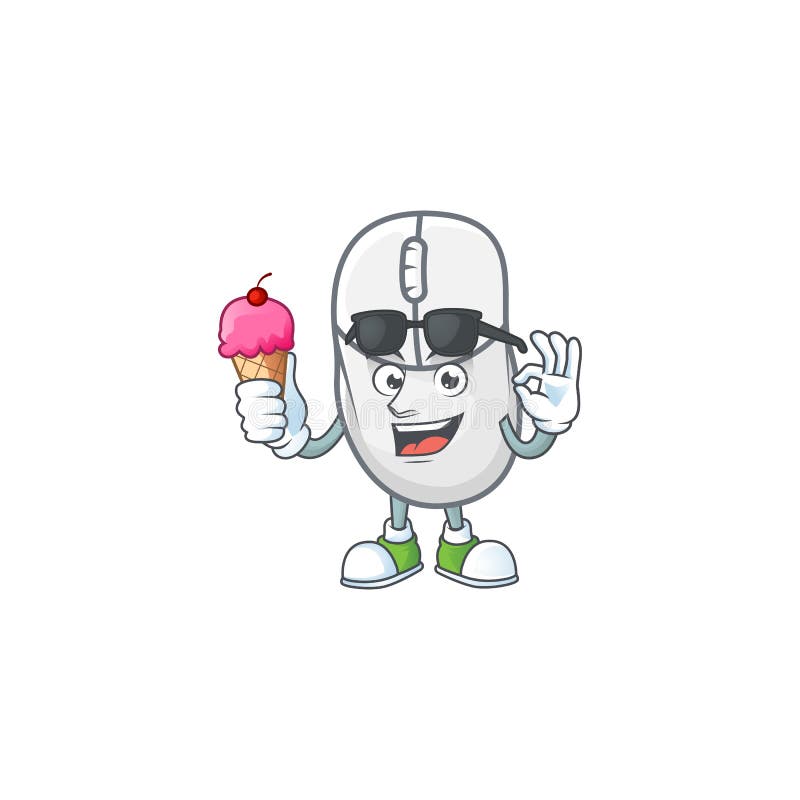 White Mouse Mascot Cartoon Style Eating an Ice Cream Stock Vector ...