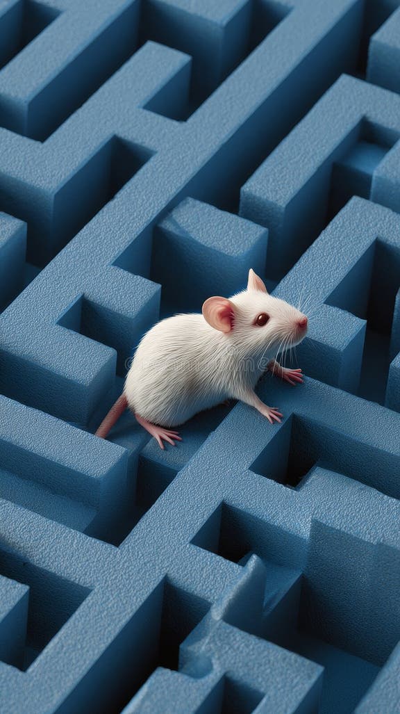 White Mouse Navigating Blue Maze with Precision and Curiosity Stock ...