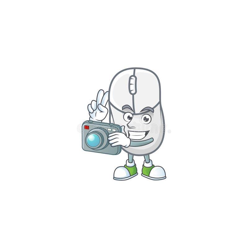 A White Mouse Photographer Cartoon Character in Action with a Camera ...