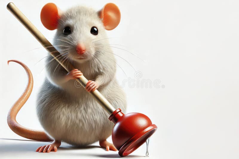 A White Mouse with a Plunger in Its Paws. Space for Text. Stock Photo ...