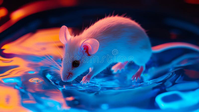 White Mouse on Reflective Surface with Neon Lighting Stock Illustration ...