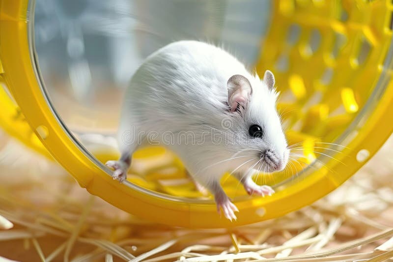 White Mouse on a Running Wheel Showcasing Pet Activity Stock ...