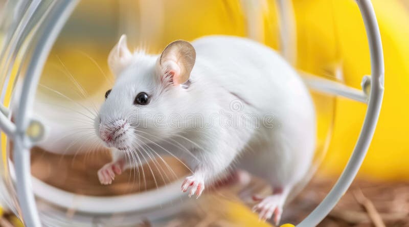 White Mouse on a Running Wheel Showcasing Pet Activity Stock ...