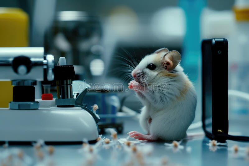 A White Mouse Sits on a Lab Table, Looking Curious As it Observes Its ...