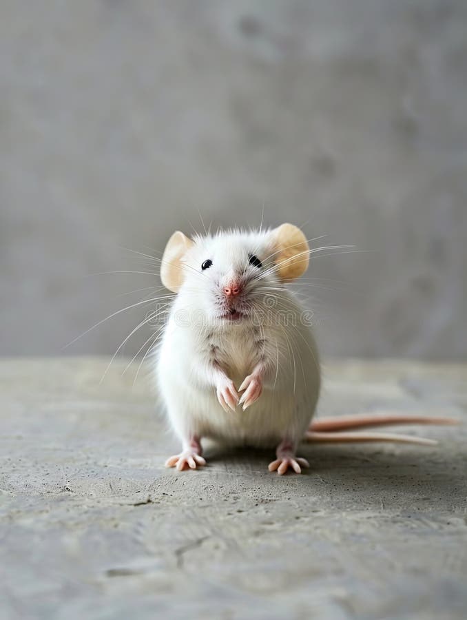 A White Mouse Sitting on a Concrete Floor Stock Photo - Image of ...