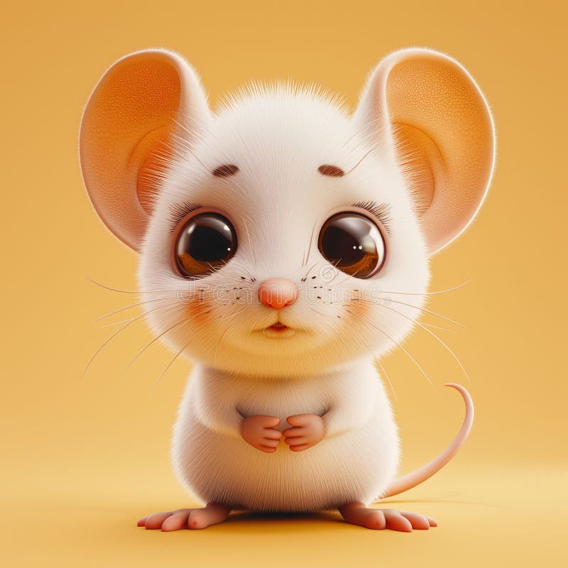 White Mouse Sitting on Yellow Surface Stock Illustration - Illustration ...