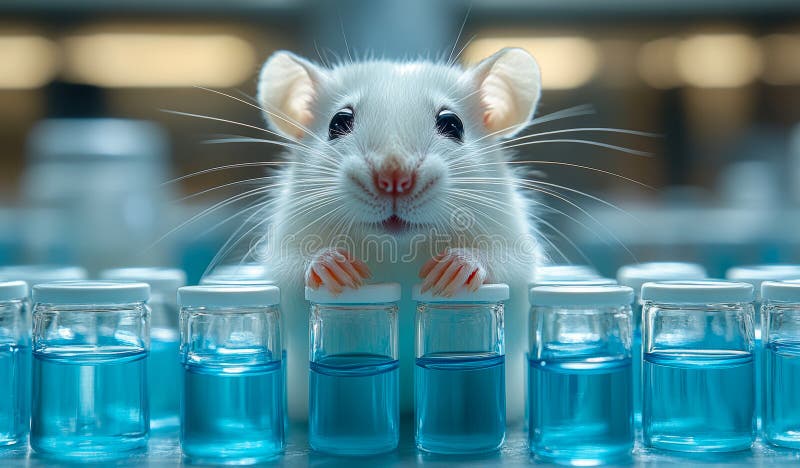 White Mouse Standing Front Row Blue Bottles Stock Photos - Free ...