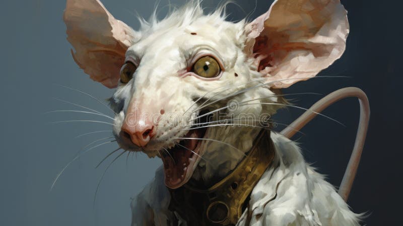 Creepy White Mouse Illustration with Gnarled Teeth and Brass Collar ...