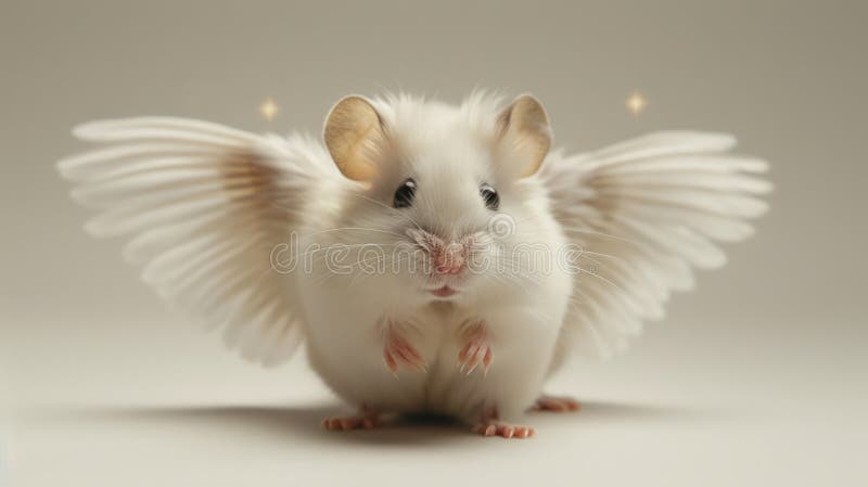 White Mouse with Wings Appearing To Float in a Serene, Bright Setting ...