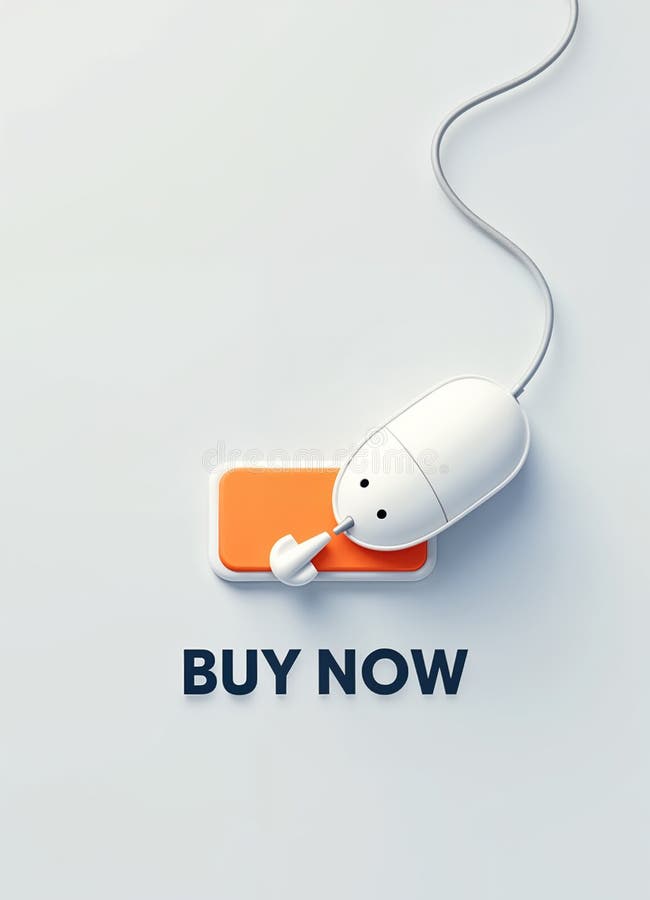 A White Mouse with Wires on an Orange Button with the Word Buy Now on ...