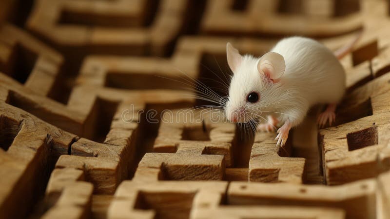White Mouse in Wooden Maze stock illustration. Illustration of puzzle ...