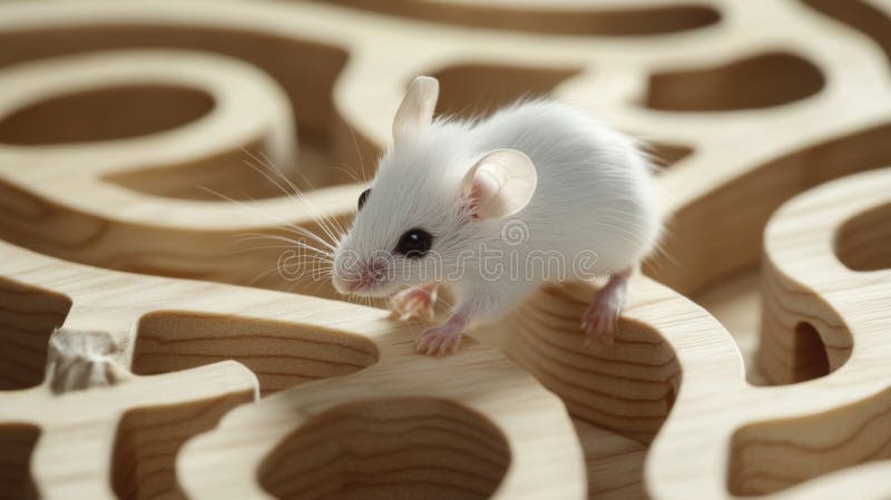 White Mouse in Wooden Maze stock illustration. Illustration of closeup ...
