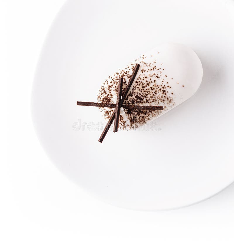 White Mousse Cake on White Plate Top View Stock Image - Image of ...