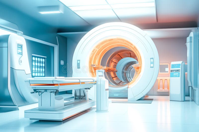 A White MRI Machine with a Blue Screen. Stock Image - Image of health ...