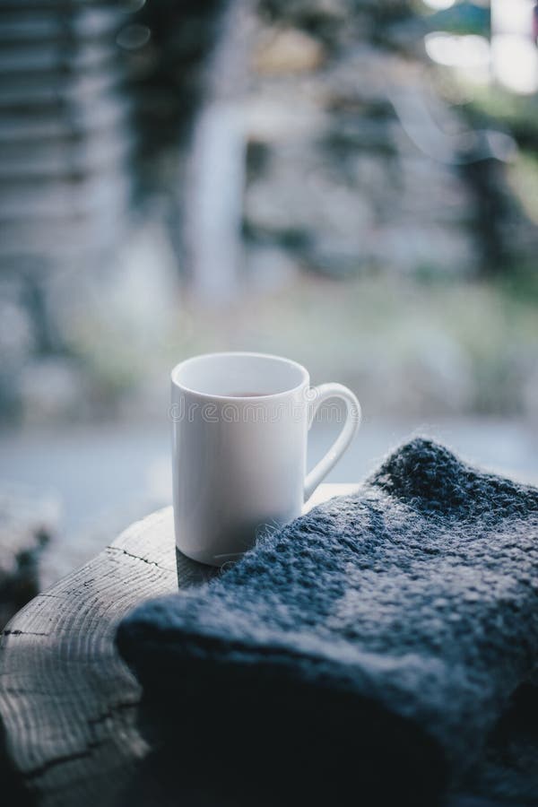 White Mug with Cocoa Standing on a Balcony Stock Image - Image of ...