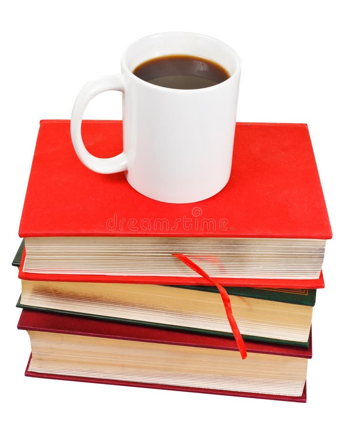 White Mug Of Coffee On Stack Of Books Stock Image - Image of small ...