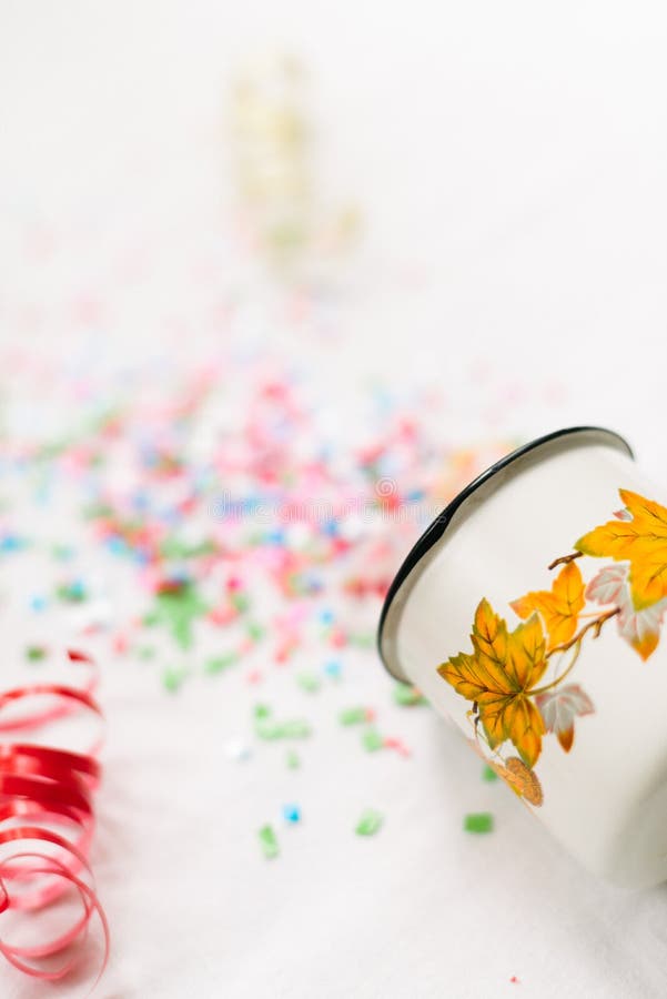White Mug with Confetti Isolate Festive Mocap Stock Image - Image of ...