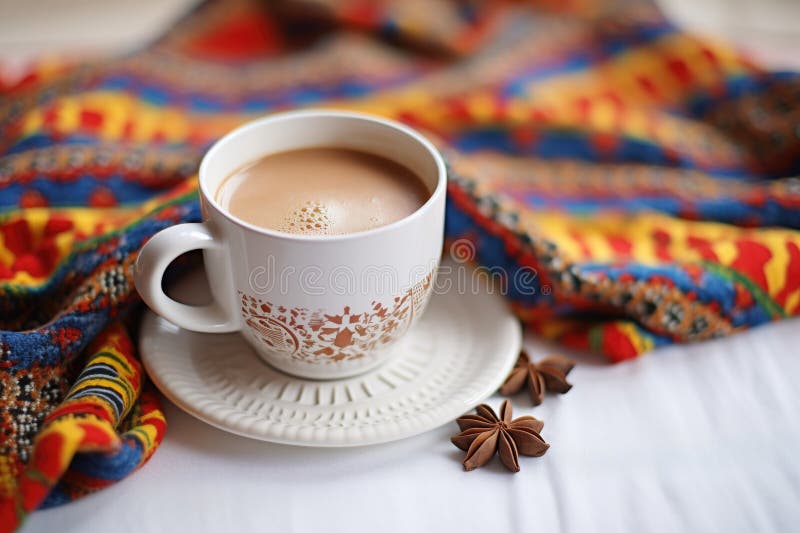 White Mug Filled with Cocoa, on a Knit Blanket Stock Photo - Image of ...